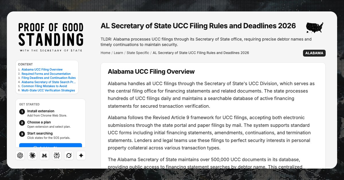 AL Secretary of State UCC Filing Rules and Deadlines 2026
