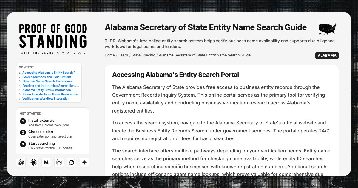 Alabama Secretary of State Entity Name Search Guide 2026