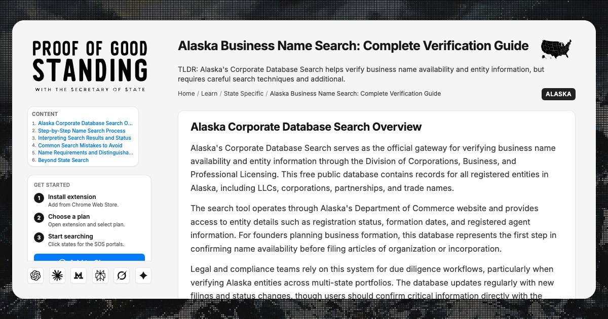 Alaska Business Name Search: Secretary of State Verification