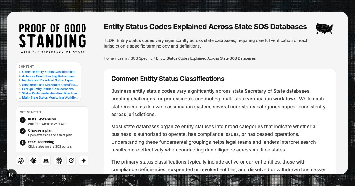 Entity Status Codes Explained: State SOS Database Guide 2026