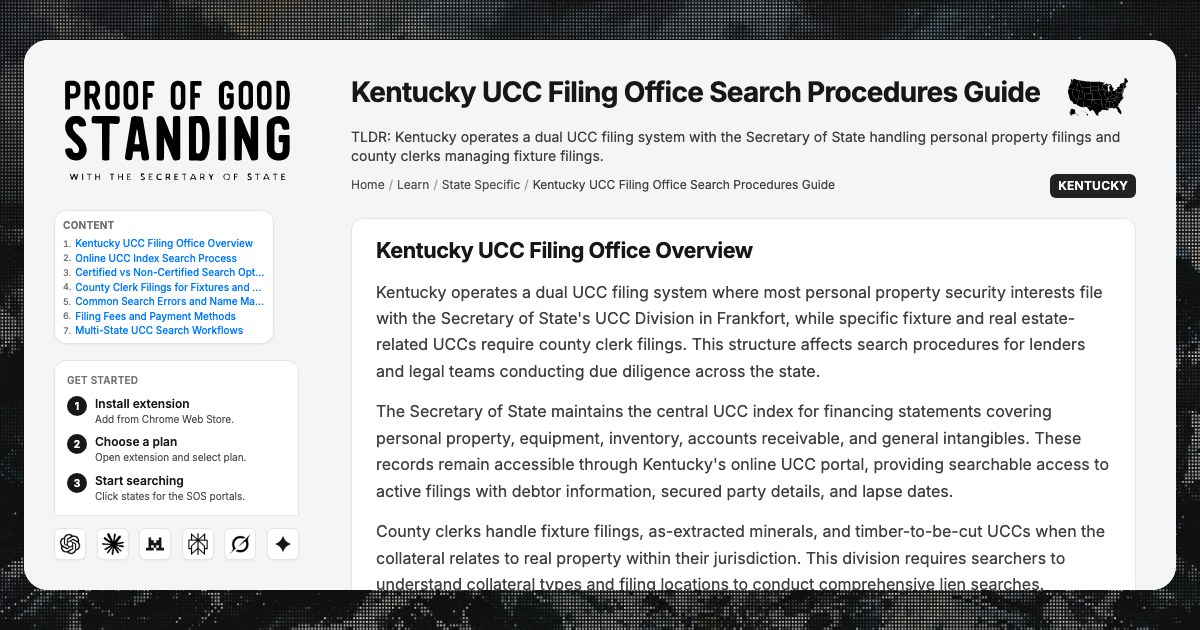 Kentucky UCC Filing Office Search: Secretary of State Guide