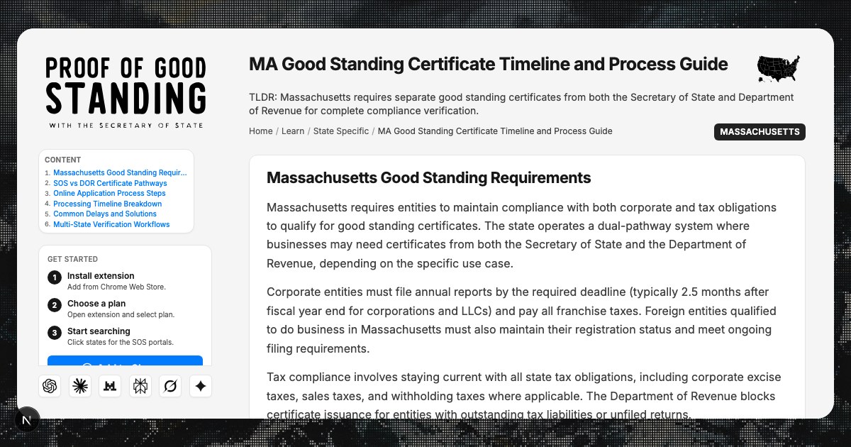 MA Good Standing Certificate: Secretary of State Process