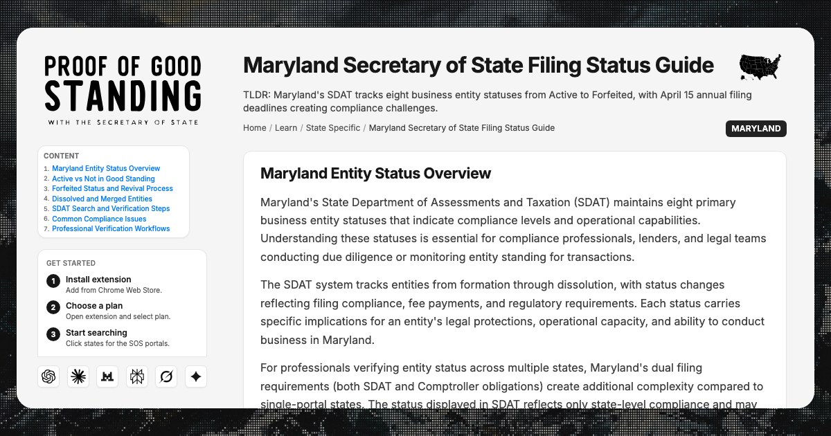 Maryland Secretary of State Filing Status Guide 2026