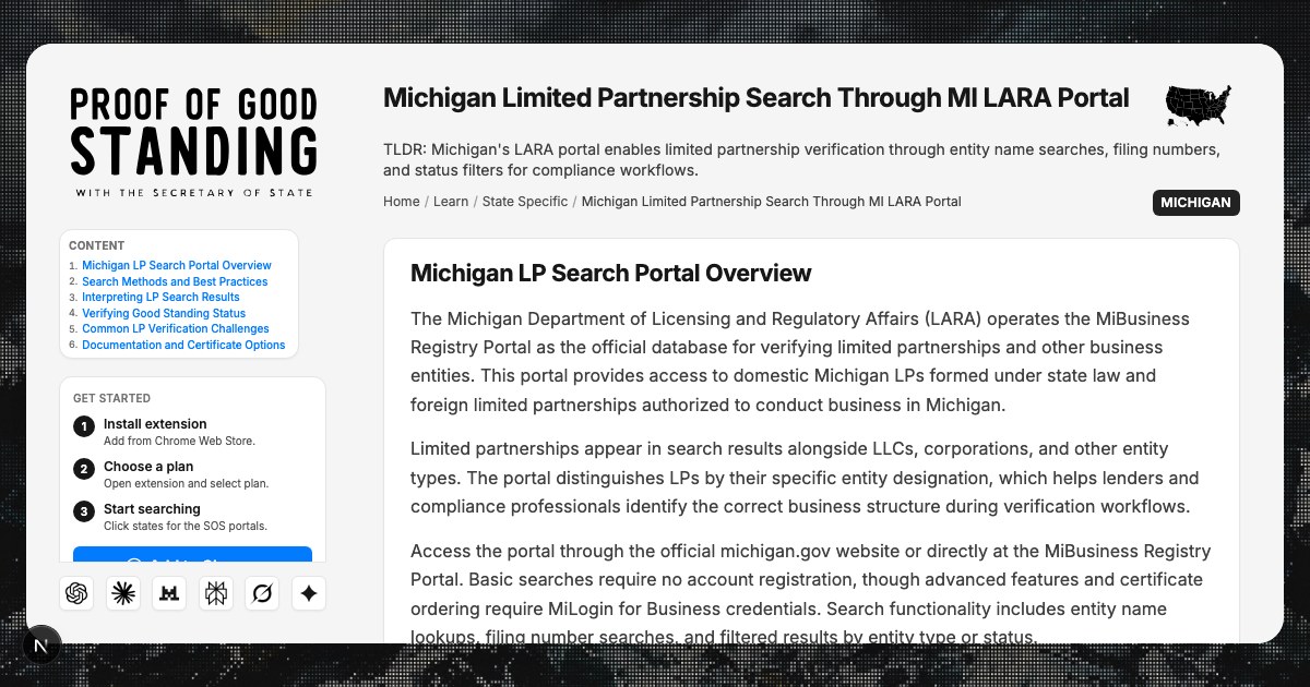 Michigan Limited Partnership Search: MI LARA Portal Guide