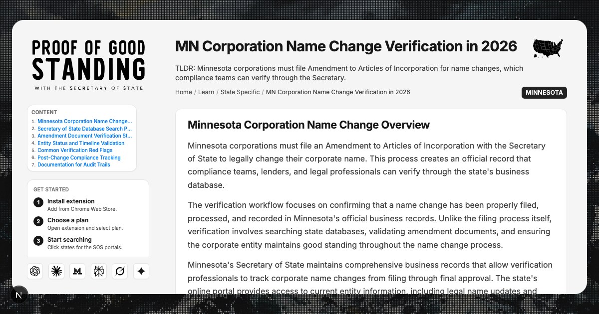 MN Corporation Name Change Verification: Secretary of State