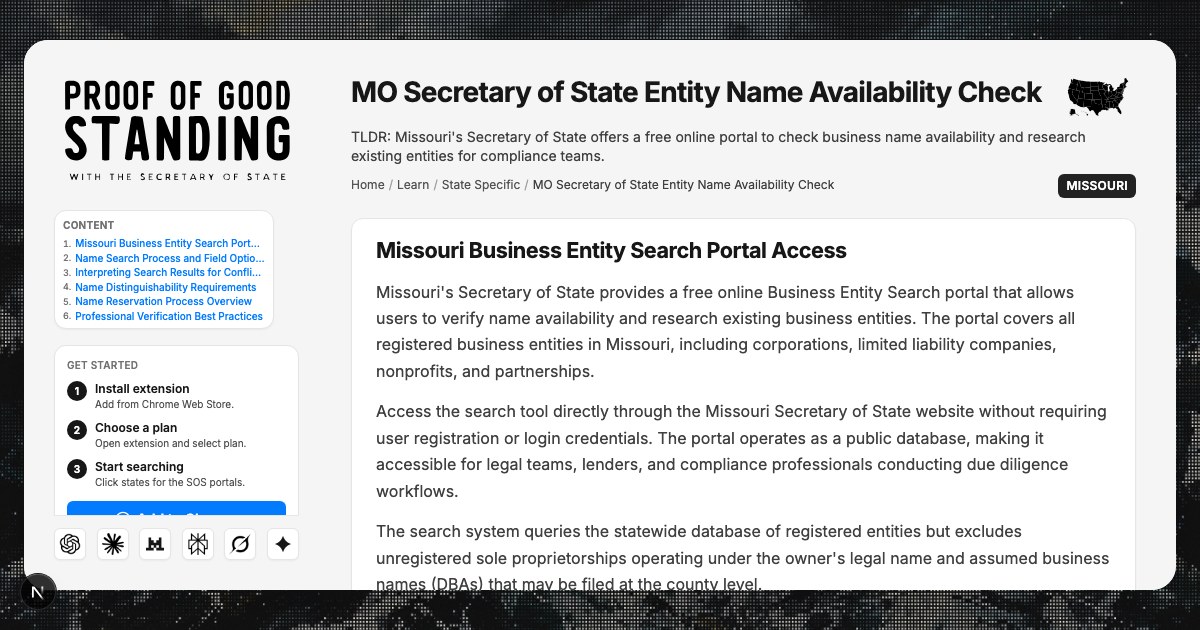 MO Secretary of State Entity Name Availability Check Guide