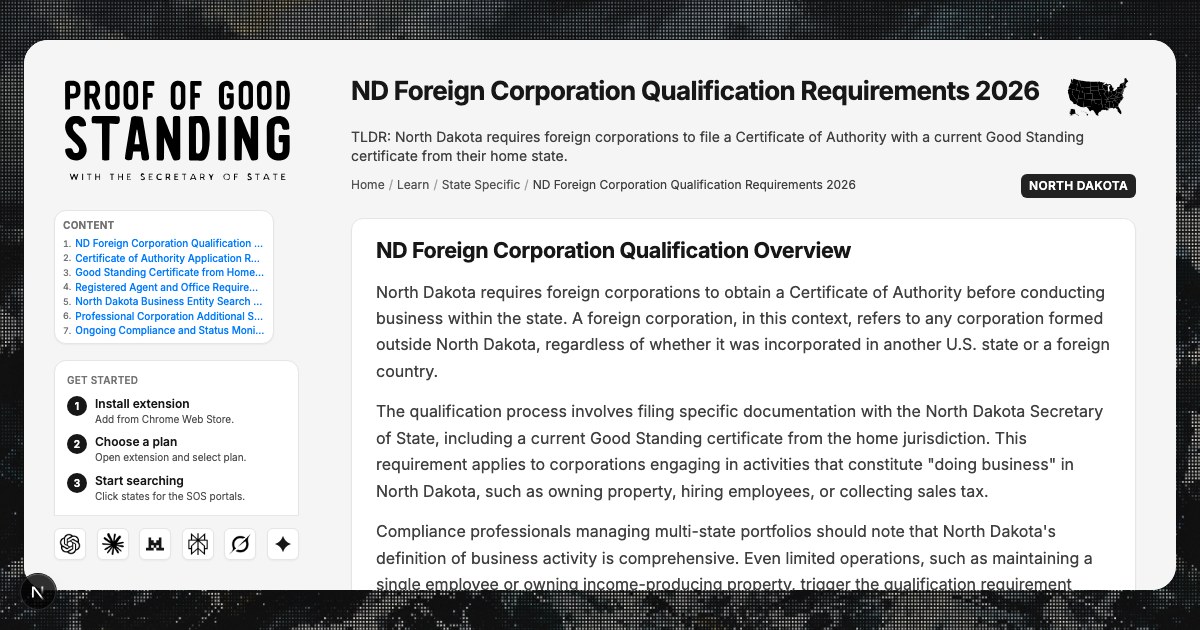 ND Foreign Corporation Qualification: Secretary of State