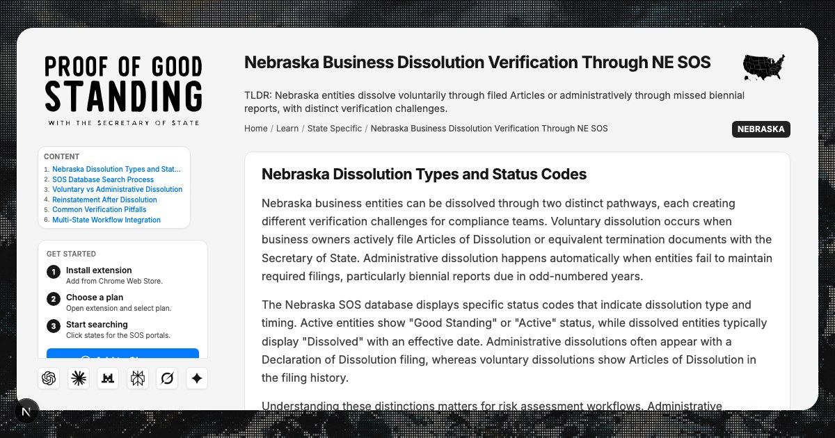 Nebraska Business Dissolution Verification Through Secretary