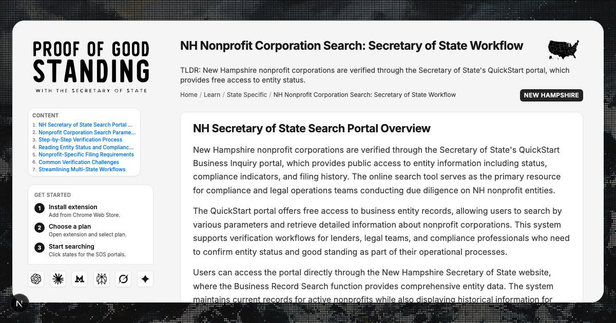NH Nonprofit Corporation Search: Secretary of State Workflow