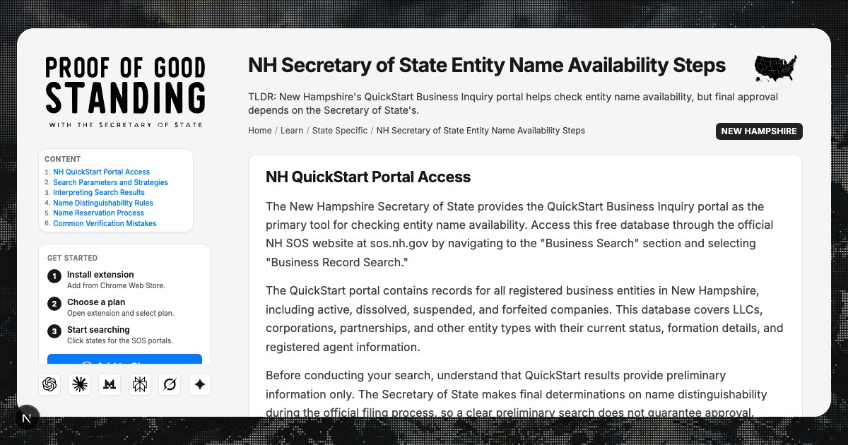 NH Secretary of State Entity Name Availability Check Steps