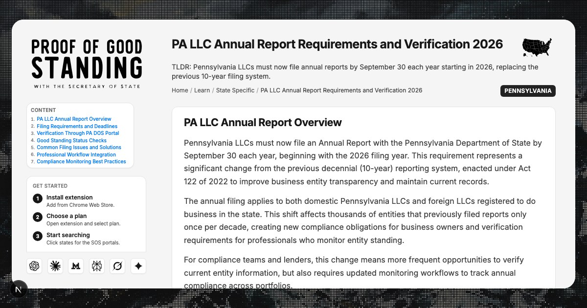 PA LLC Annual Report Requirements 2026: Filing Guide