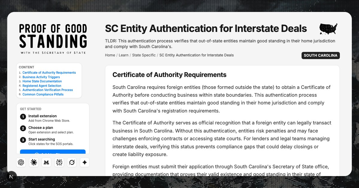 SC Certificate of Authority: Foreign Entity Authentication