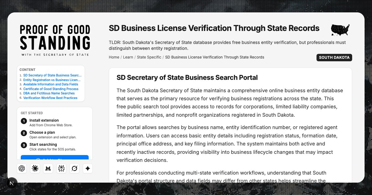 SD Business License Verification: Secretary of State Records