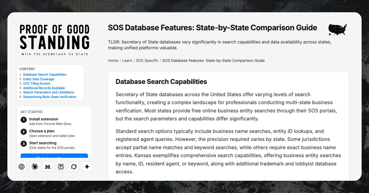 SOS Database Features: State-by-State Comparison Guide 2026