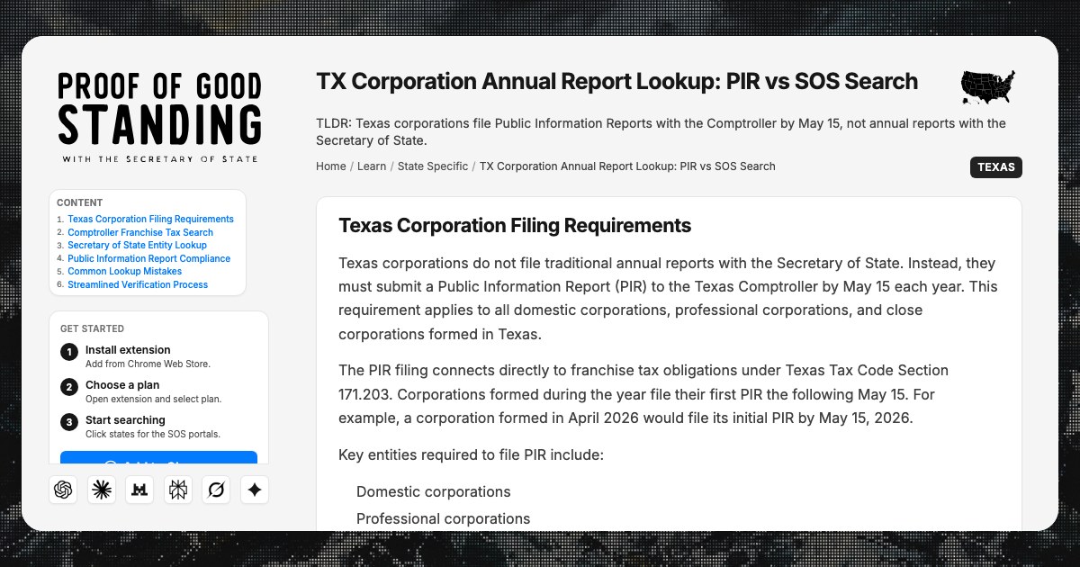 TX Corporation Annual Report: PIR vs SOS Search Guide 2026