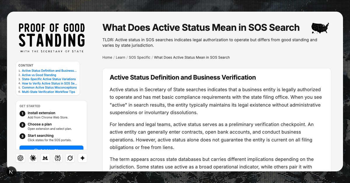 What Does Active Status Mean in SOS Search: Entity